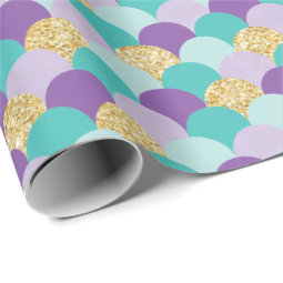 Purple Teal Gold Mermaid Scales Wrapping Paper | Zazzle