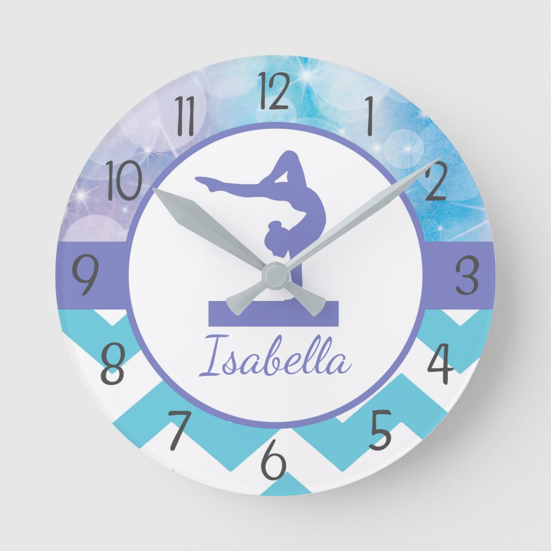 Purple Teal Gymnastics Wall Clock | Zazzle