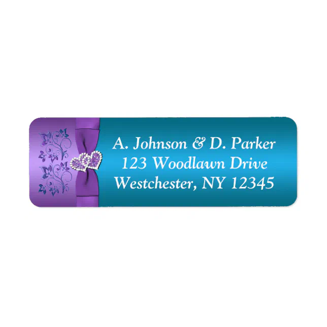Purple, Teal Hearts Return Address Label | Zazzle