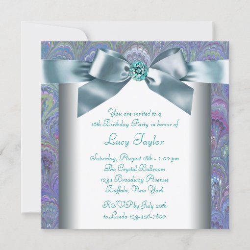Purple Teal Peacock Paisley Birthday Party Invitation | Zazzle