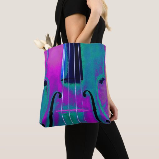 Purple Teal Violin Tote Bag | Zazzle