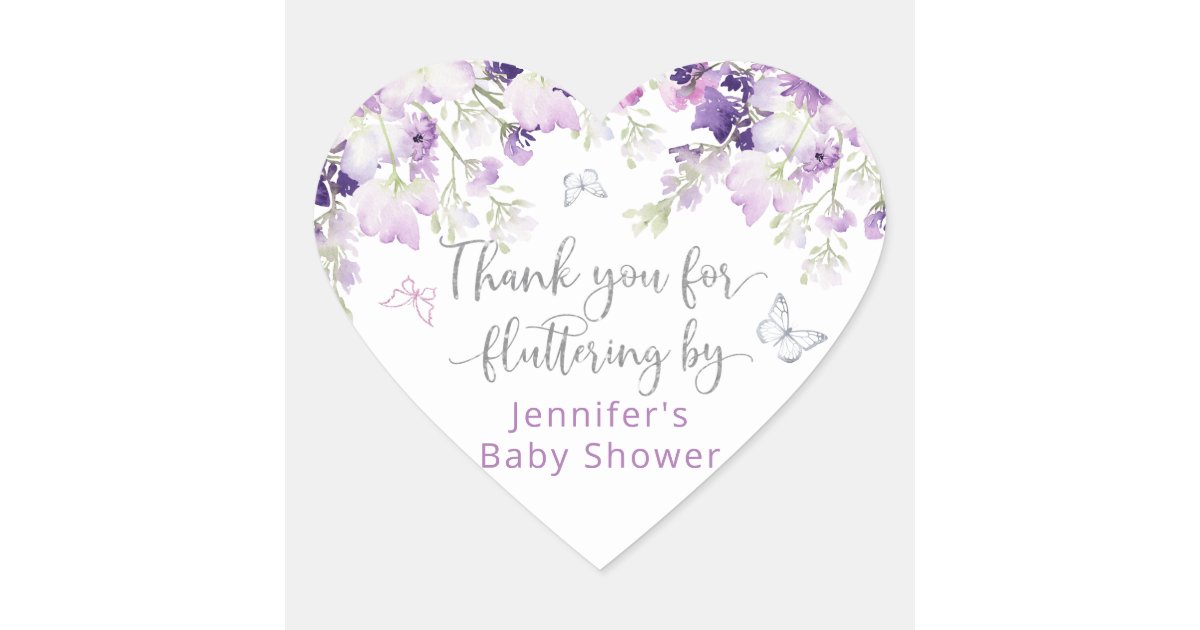 Purple thank you for fluttering by classic heart sticker | Zazzle