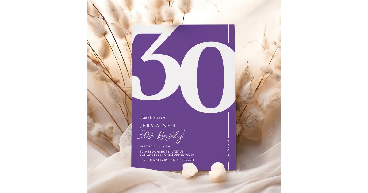 Purple Thirty 30th Birthday Party Invitation | Zazzle