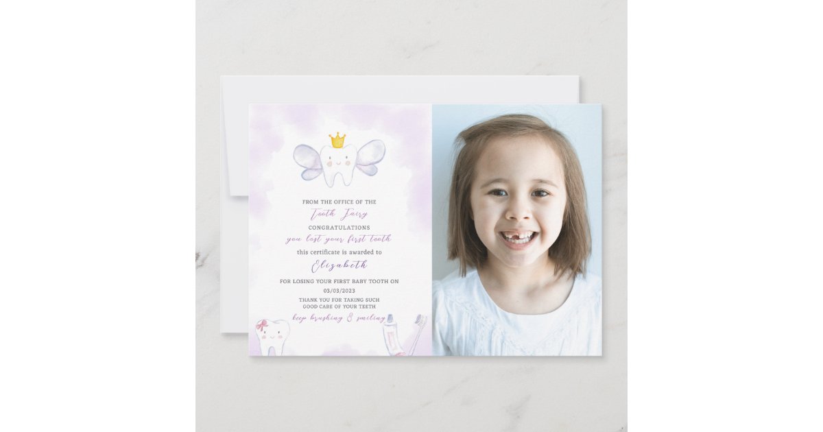 Purple Tooth Fairy Letter With Photo Invitation | Zazzle