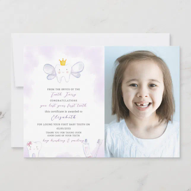Purple Tooth Fairy Letter With Photo Invitation | Zazzle
