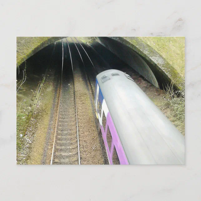 Purple Train, Railway Tracks, Tunnel, Traveling Postcard | Zazzle