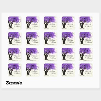 Purple Tree Dancing Blooms Square Sticker | Zazzle
