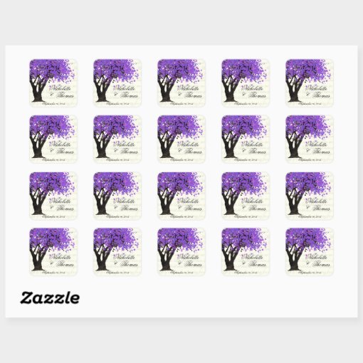 Purple Tree Dancing Blooms Square Sticker | Zazzle
