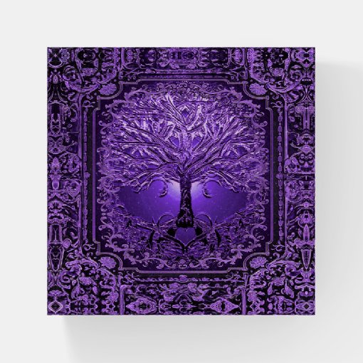 Purple Tree of Life Ancient Rustic Inner Light Paperweight | Zazzle