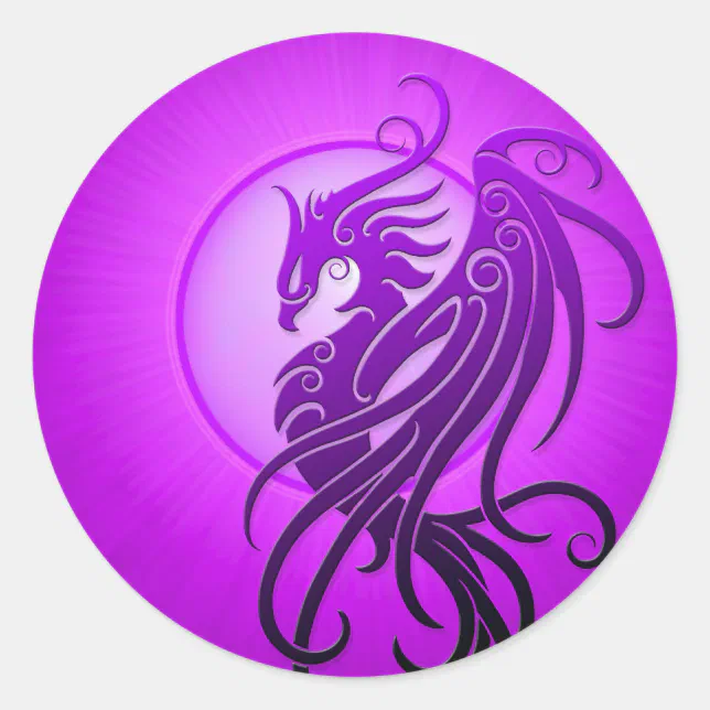 Purple Tribal Phoenix Classic Round Sticker | Zazzle