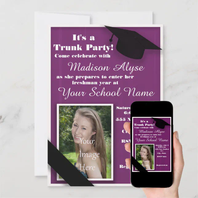 Purple Trunk College Party Photo Invitation | Zazzle