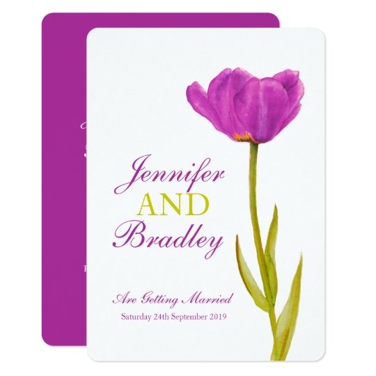 Purple tulip flower art wedding invitations | Zazzle.com