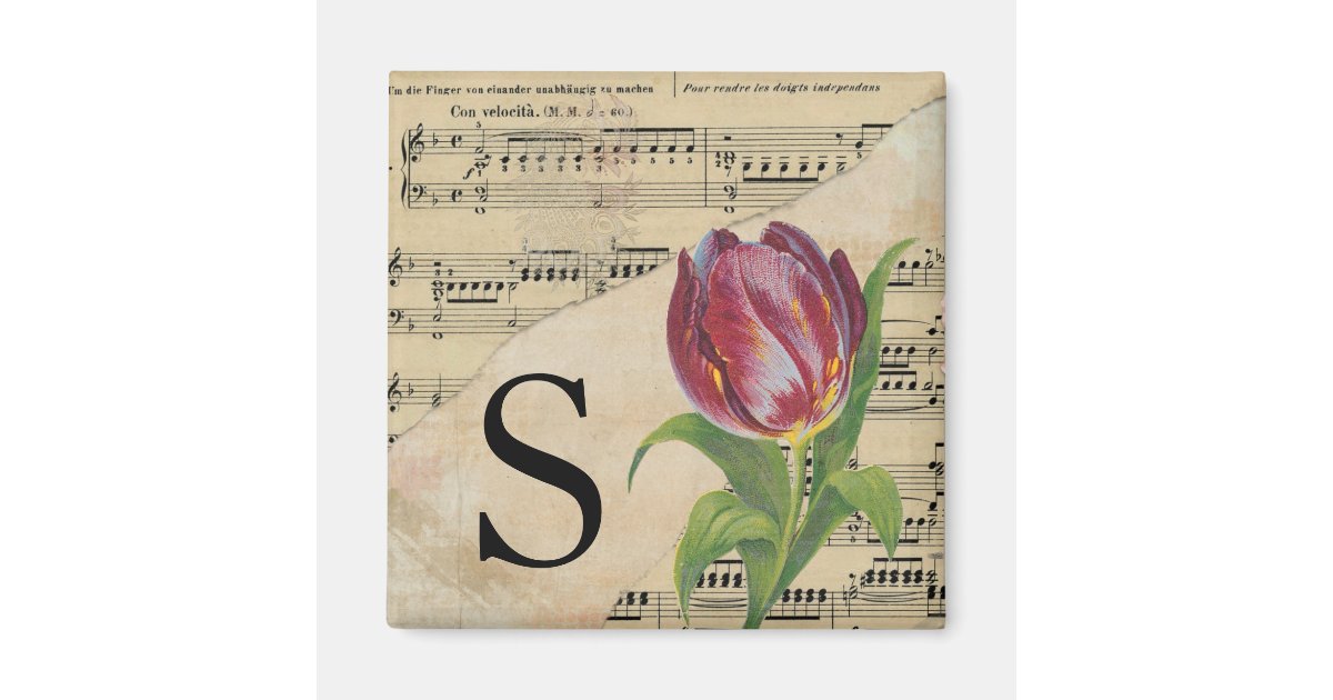 Purple Tulip Sheet Music Monogram Initial S Magnet | Zazzle