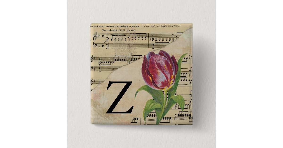 Purple Tulip Sheet Music Monogram Initial Z Button | Zazzle