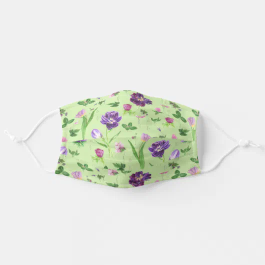 Purple Tulips Watercolor Pretty Pattern Adult Cloth Face Mask | Zazzle