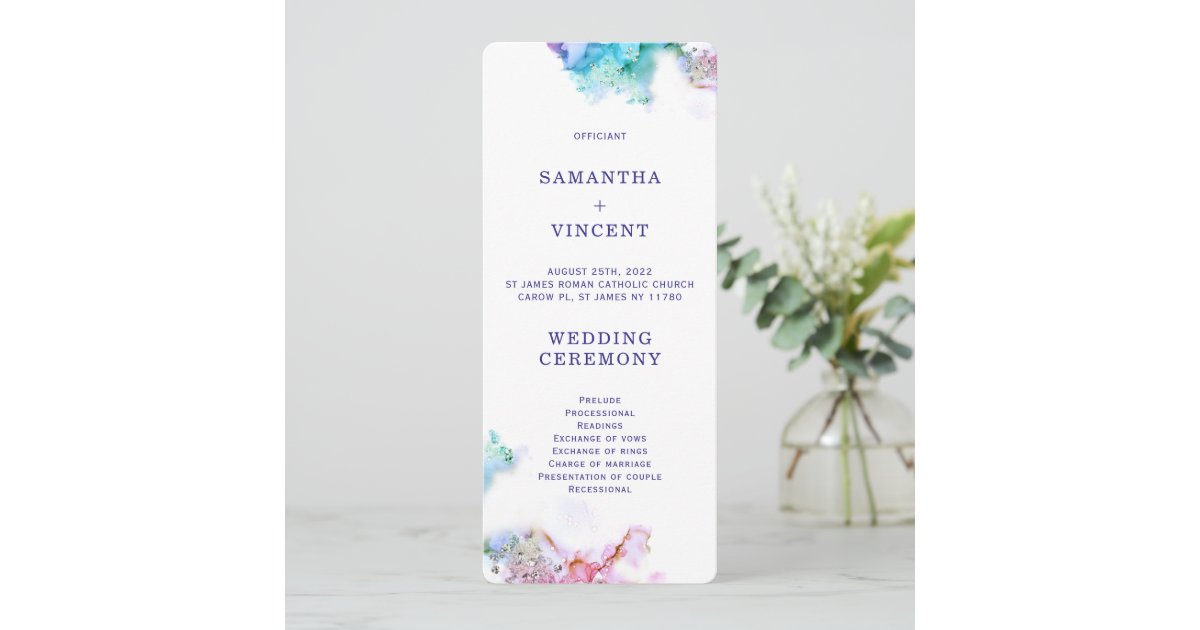 Purple Turquoise Wedding Program Template | Zazzle