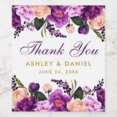 Purple Ultra Violet Floral Gold Wedding Wine Label | Zazzle