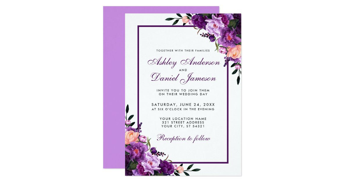 Purple Ultra Violet Floral Wedding Invitation V | Zazzle.com