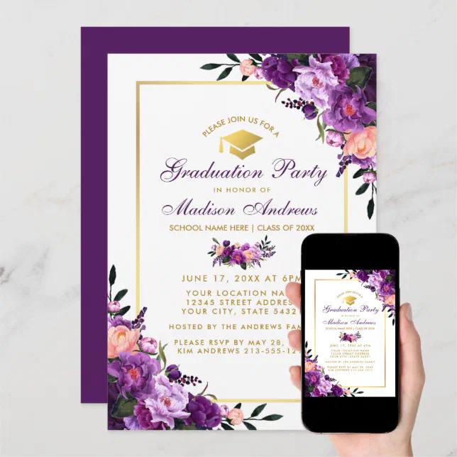 Purple Ultra Violet Graduation Party Invite P | Zazzle