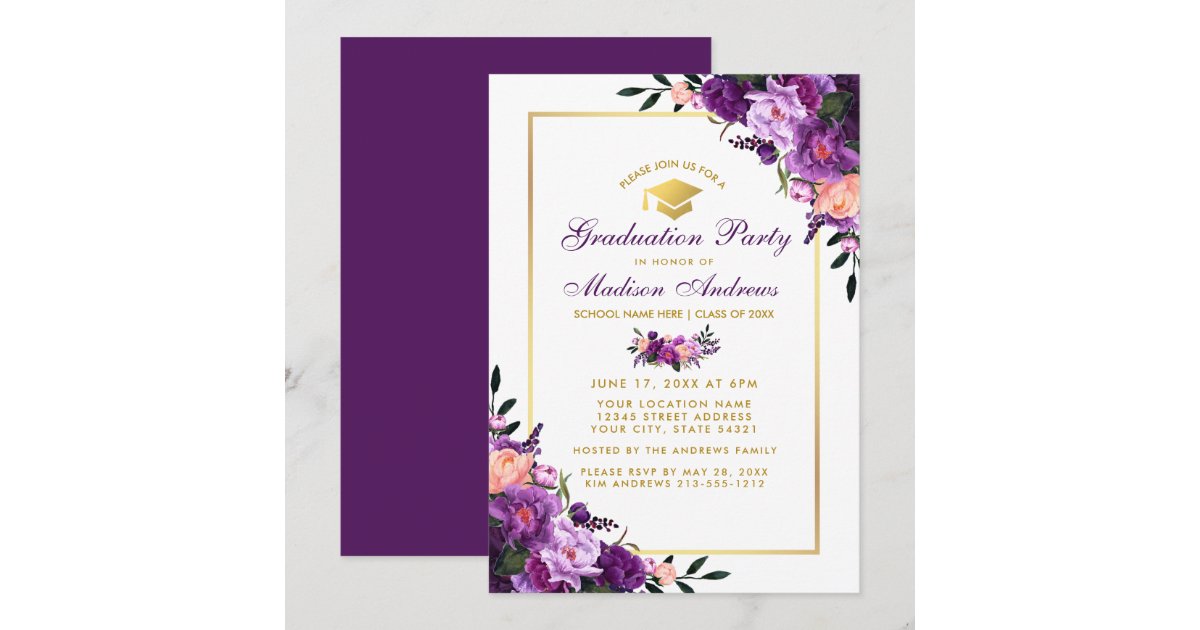 Purple Ultra Violet Graduation Party Invite P | Zazzle