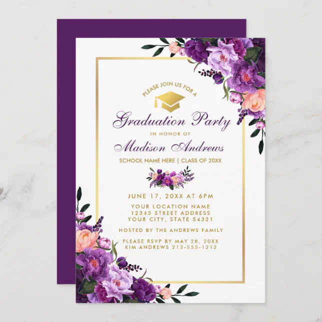 Purple Ultra Violet Graduation Party Invite P | Zazzle