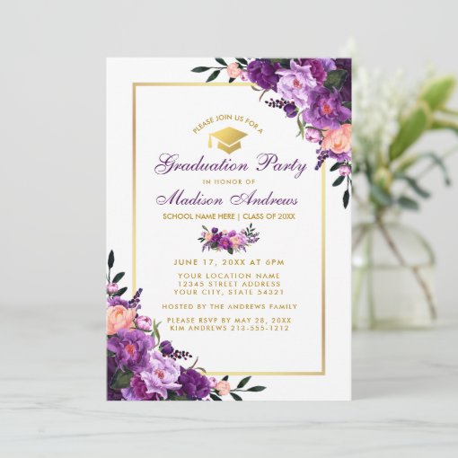 Purple Ultra Violet Graduation Party Invite P | Zazzle