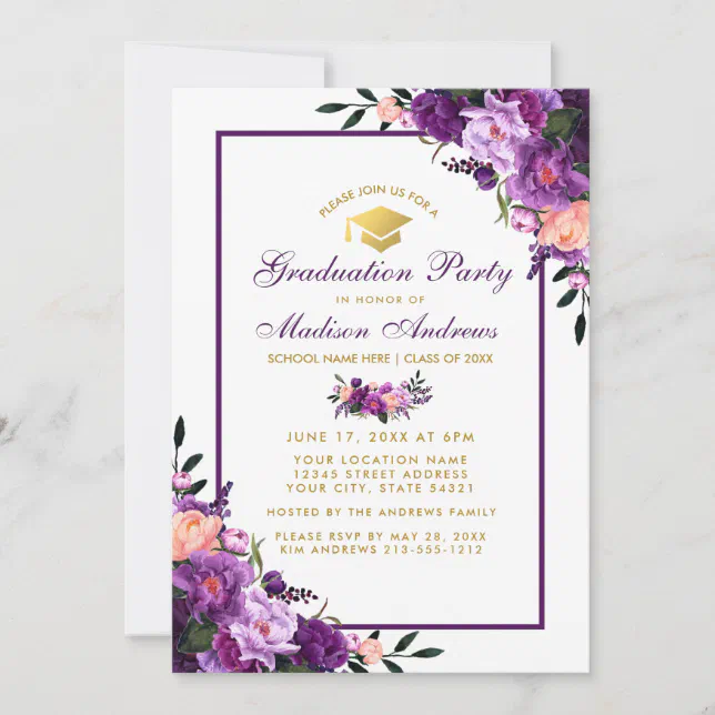 Purple Ultra Violet Graduation Party Invite PF | Zazzle