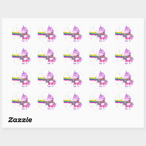 Purple Unicorn - Gun Classic Round Sticker | Zazzle