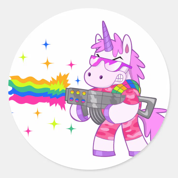 Purple Unicorn - Gun Classic Round Sticker | Zazzle