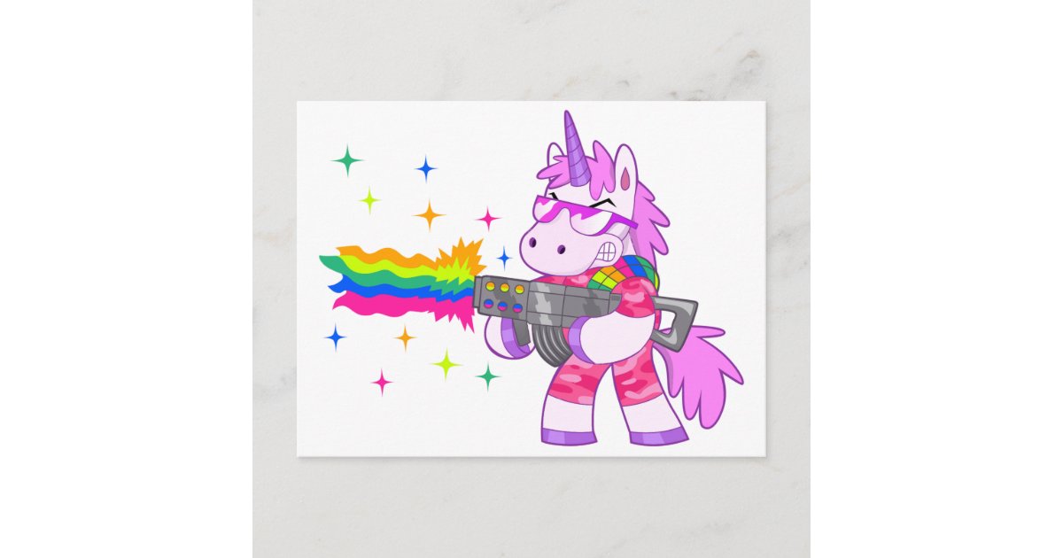 Purple Unicorn - Gun Postcard | Zazzle