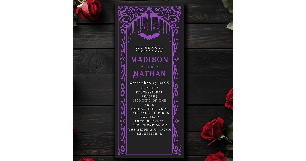 Purple Vampire Cathedral Gothic Wedding Program | Zazzle