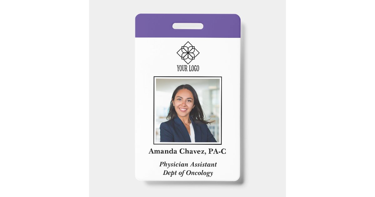 Purple Vertical Custom Employee ID Photo Name Badge | Zazzle