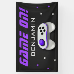 Purple Video Game Birthday Party Banner | Zazzle