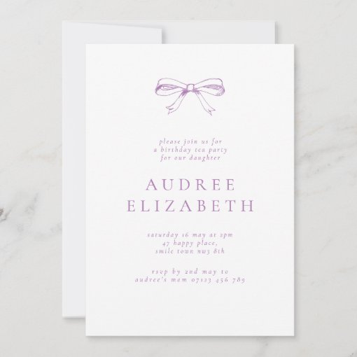 Purple Vintage Bow Girls Birthday Invitation | Zazzle