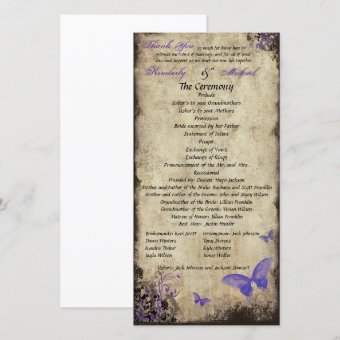 Purple Vintage Butterfly Wedding Program Photocard | Zazzle