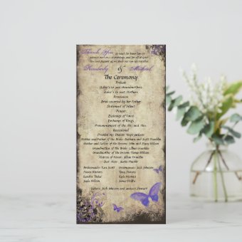 Purple Vintage Butterfly Wedding Program Photocard | Zazzle
