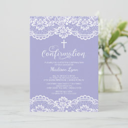 Purple Vintage Lace Confirmation Invitation | Zazzle