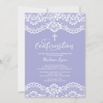 Purple Vintage Lace Confirmation Invitation | Zazzle