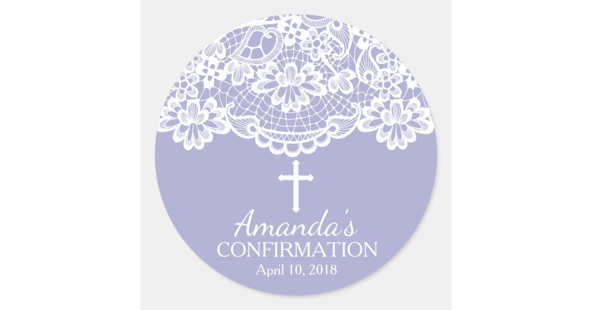 Purple Vintage Lace Confirmation Sticker | Zazzle