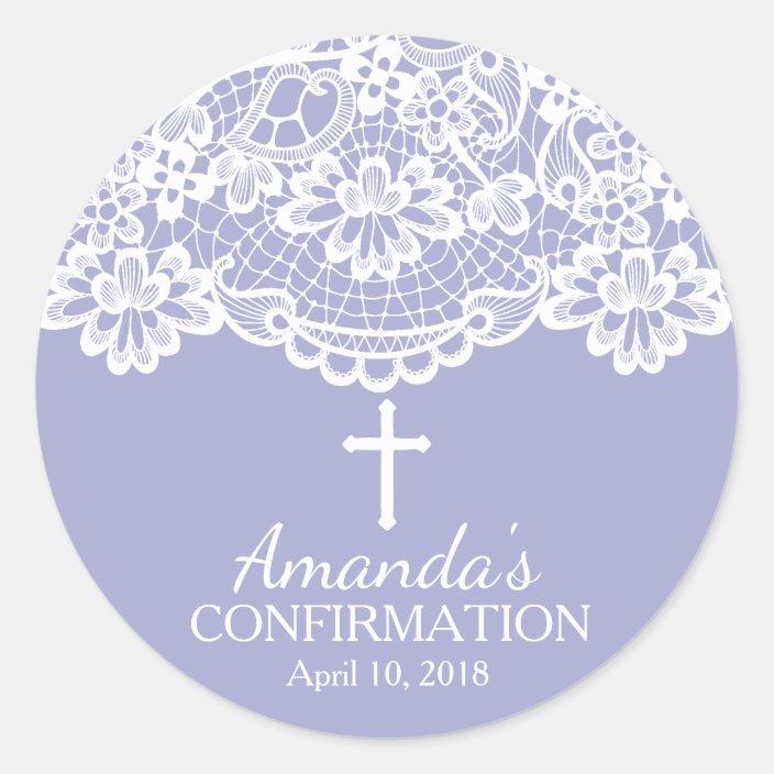 Purple Vintage Lace Confirmation Sticker | Zazzle.com