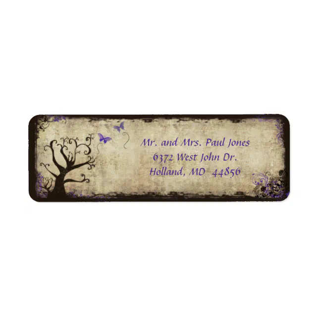 Purple Vintage Wedding Return Address Label | Zazzle