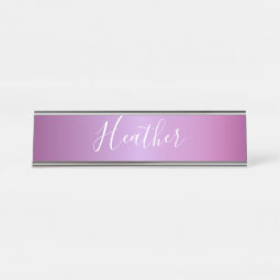 Purple Violet & Custom White Script Desk Name Plate | Zazzle