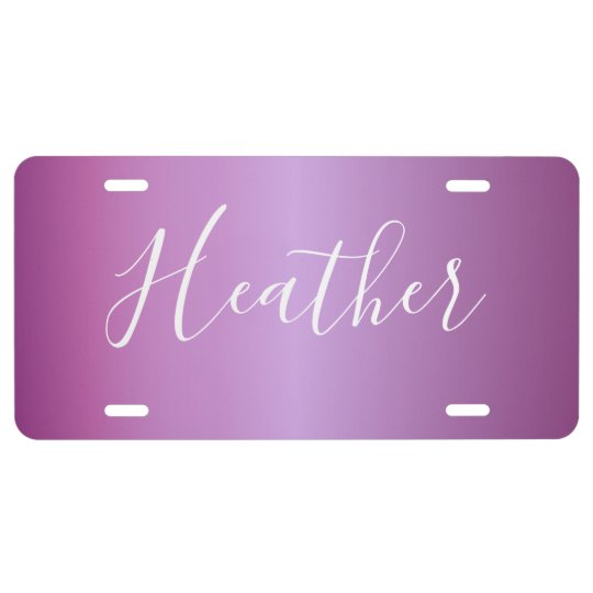 Purple Violet & Custom White Script License Plate | Zazzle.com
