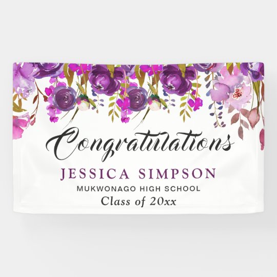 Purple Violet Floral Modern Graduation Graduate Banner | Zazzle.com