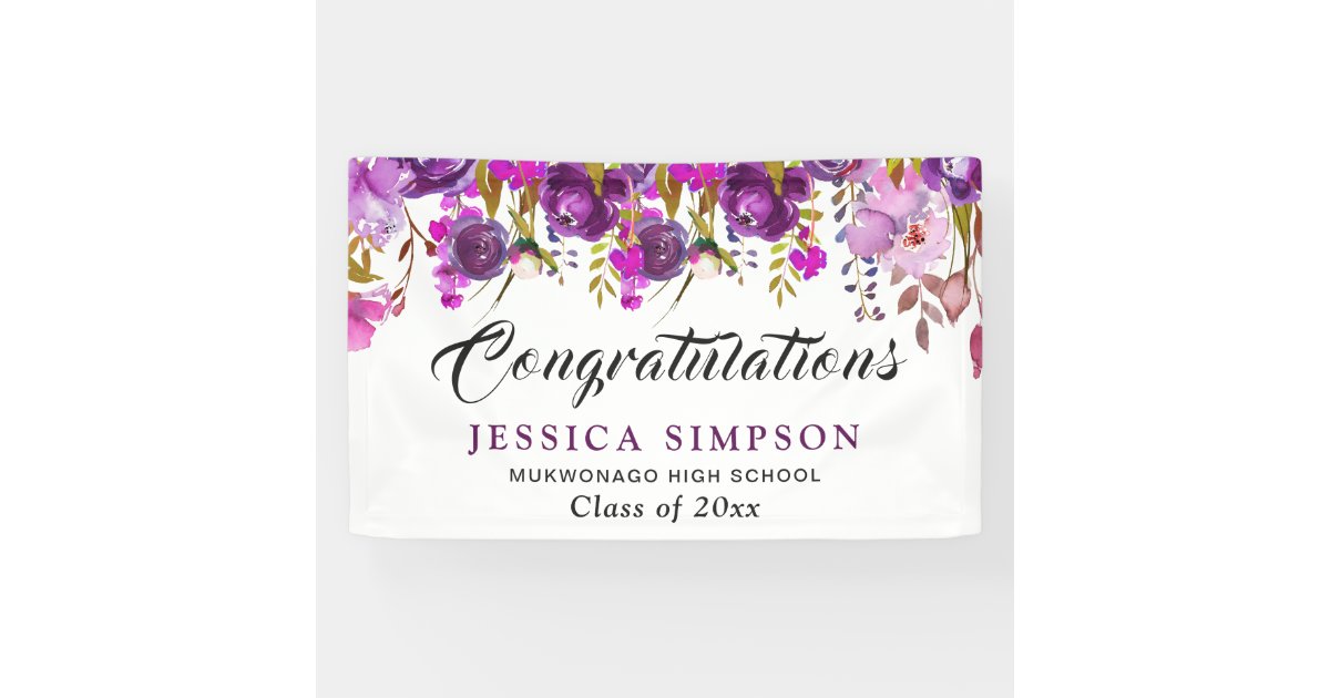 Purple Violet Floral Modern Graduation Graduate Banner | Zazzle
