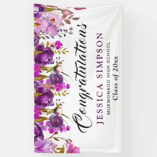 Purple Violet Floral Modern Graduation Graduate Banner | Zazzle