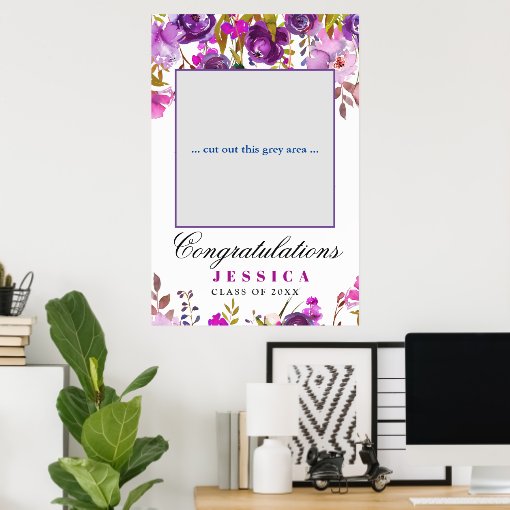 Purple Violet Floral Modern Graduation Photo Prop Poster | Zazzle