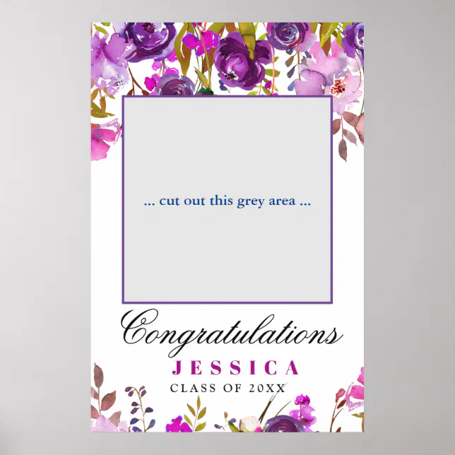 Purple Violet Floral Modern Graduation Photo Prop Poster | Zazzle
