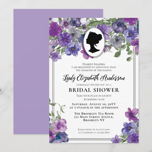 Purple Violet Florals Regency Era Bridal Shower Invitation | Zazzle