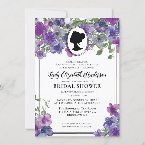 Purple Violet Florals Regency Era Bridal Shower Invitation | Zazzle